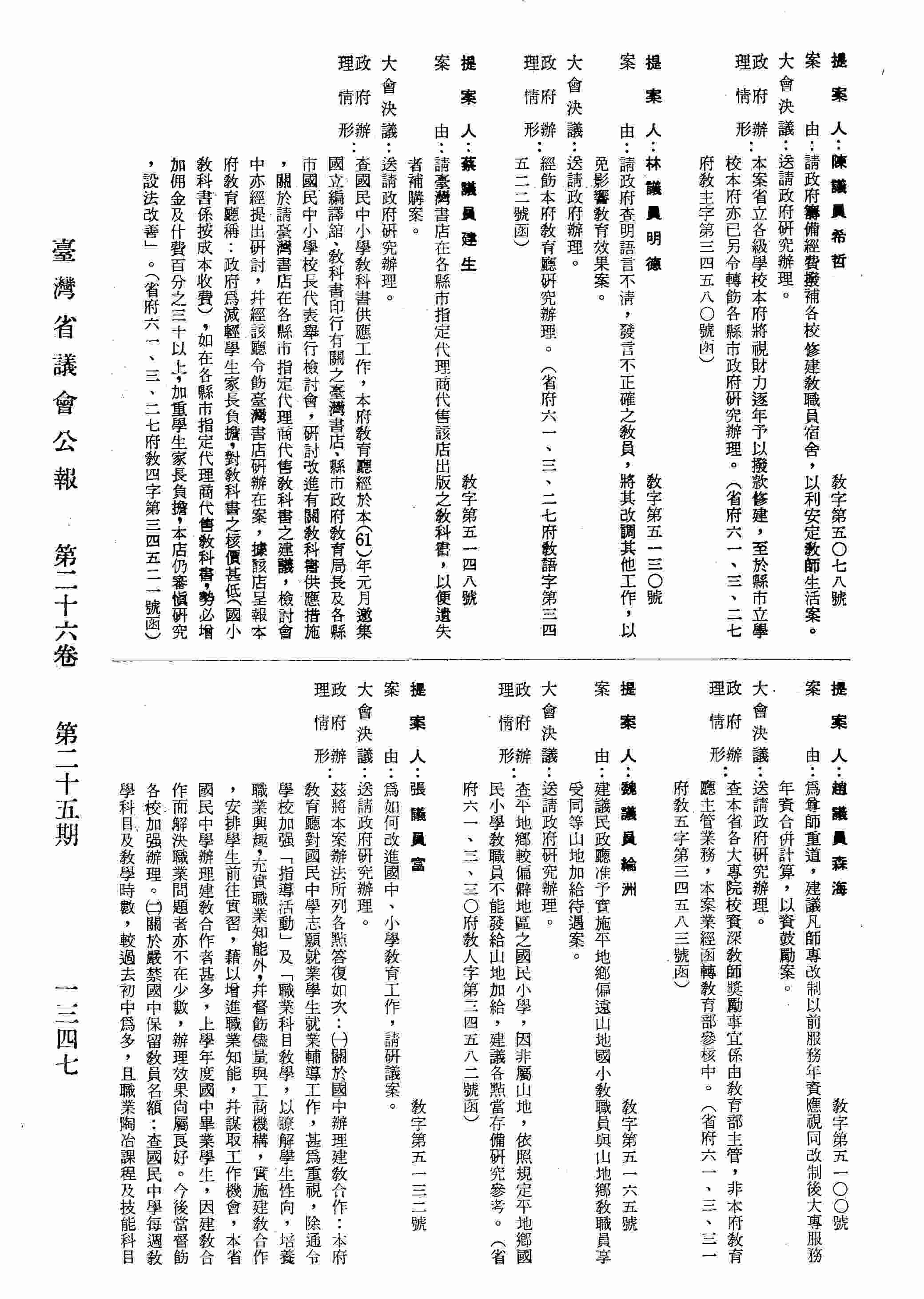 請臺灣書店在各縣市指定代理商代售該店出版之教科書以便遺失者補購案省府六一三二七府教四字第三四五二一號函復