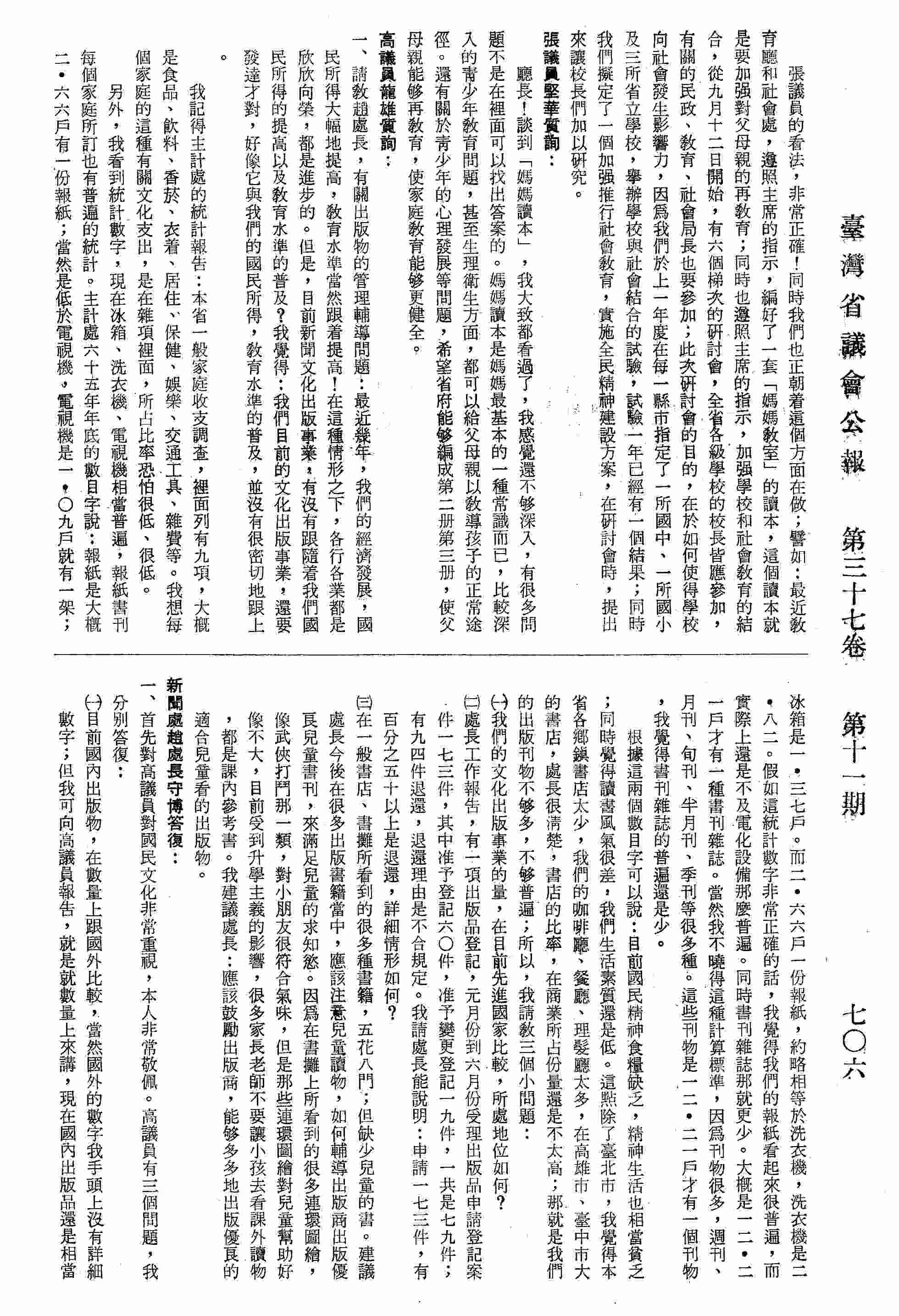 出版物的管理輔導問題鼓勵出版兒童刊物縣市國中教師甄選問題國教五年計畫補助款分配原則國際美術工藝比賽之優異表現說明設置綜合藝術館問題